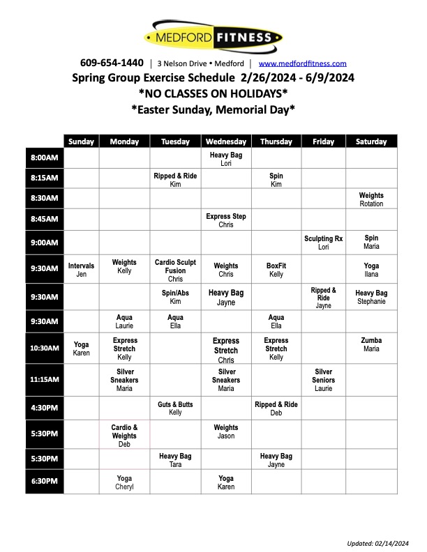 Class Schedules - Medford Fitness | Gym in Medford, NJ